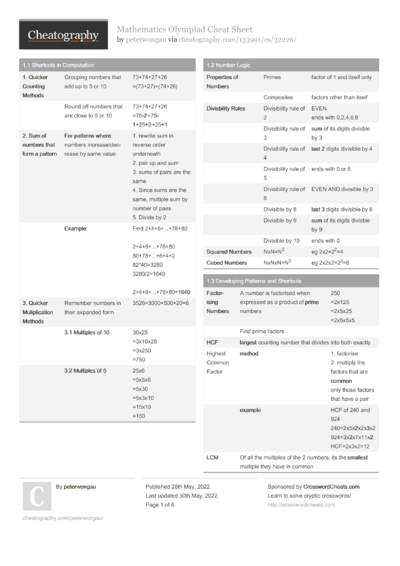171 Mathematics Cheat Sheets - Cheatography.com: Cheat Sheets For Every ...