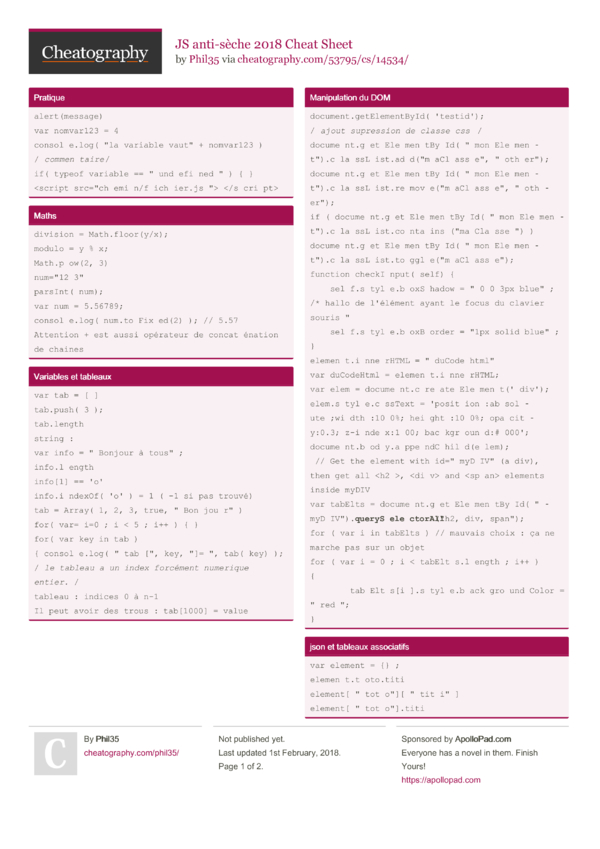 JS anti-sèche 2018 Cheat Sheet by Phil35 - Download free from ...