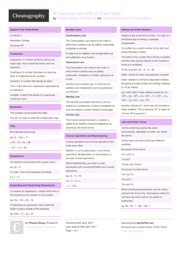 8F Discovery April 20th (2) Cheat Sheet by Phoebe12 - Download free ...