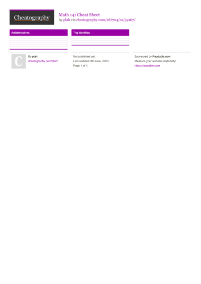 193 Mathematics Cheat Sheets Cheat Sheets For Every