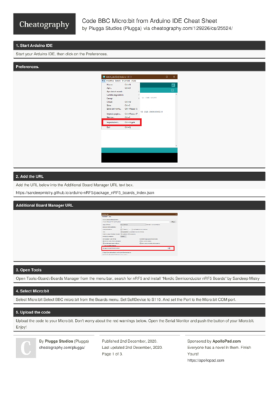 Bbc Microbit Coding From Arduino Ide Cheat Sheet By Plugga Download Free From Cheatography