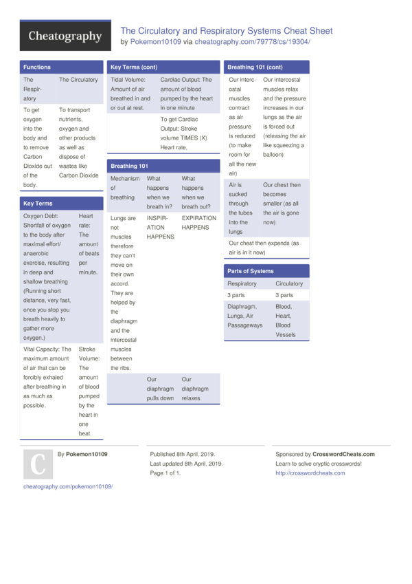 The Circulatory and Respiratory Systems Cheat Sheet by Pokemon10109 ...