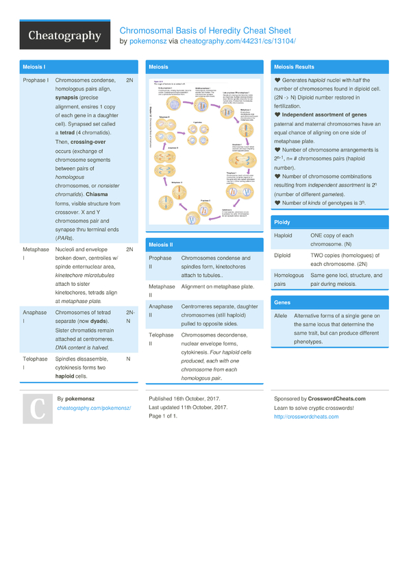 Chromosomal Basis of Heredity Cheat Sheet by pokemonsz - Download free ... Chromosomal Basis of Heredity Cheat Sheet by pokemonsz - Download free ...