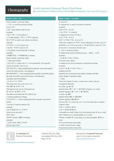 89 Japanese Cheat Sheets - Cheatography.com: Cheat Sheets For Every ...