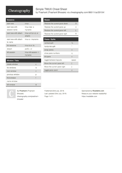 65 Tmux Cheat Sheets - Cheatography.com: Cheat Sheets For Every Occasion