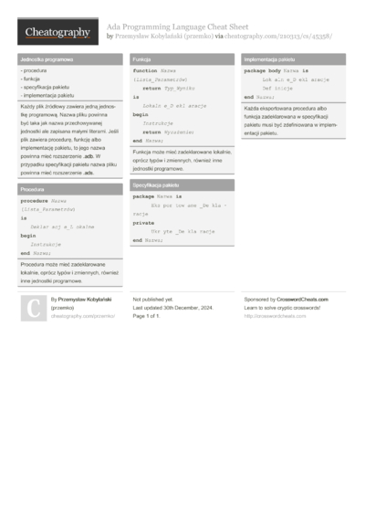 5 Ada Cheat Sheets - Cheatography.com: Cheat Sheets For Every Occasion