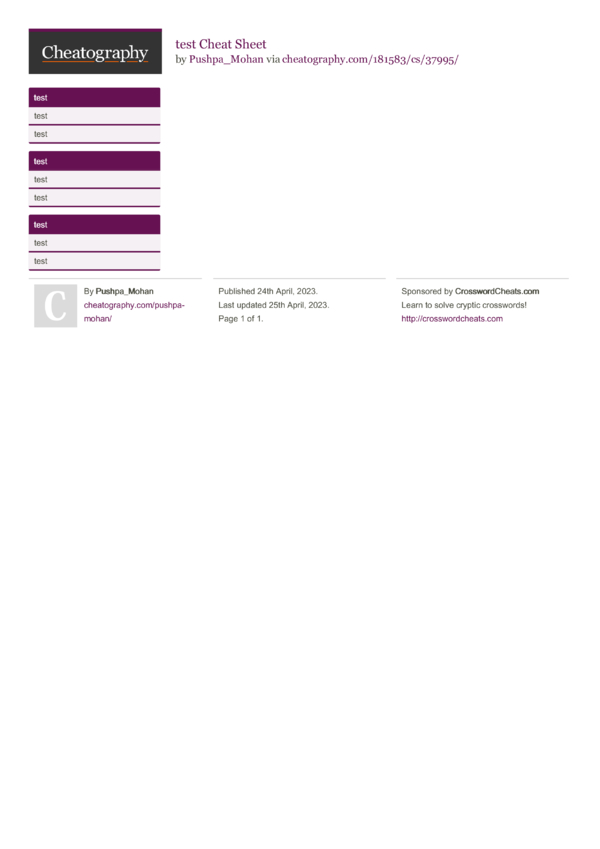 test Cheat Sheet by Pushpa_Mohan - Download free from Cheatography ...