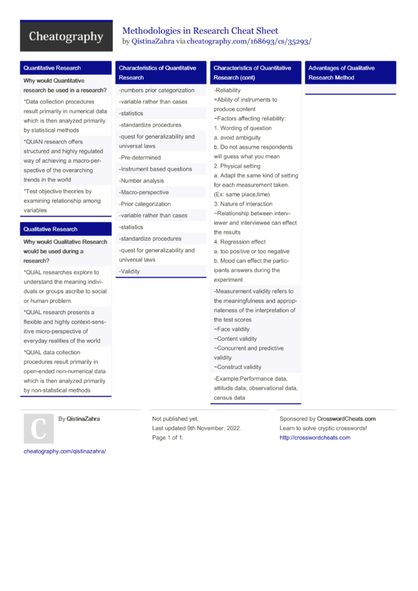 Methodologies in Research Cheat Sheet by QistinaZahra - Download free ...