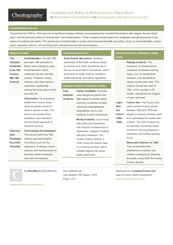 Accidents and Safety in Britain lecture Cheat Sheet by RainyMoons ...