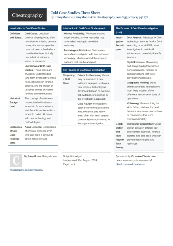 Cold Case Studies Cheat Sheet by RainyMoons - Download free from ...