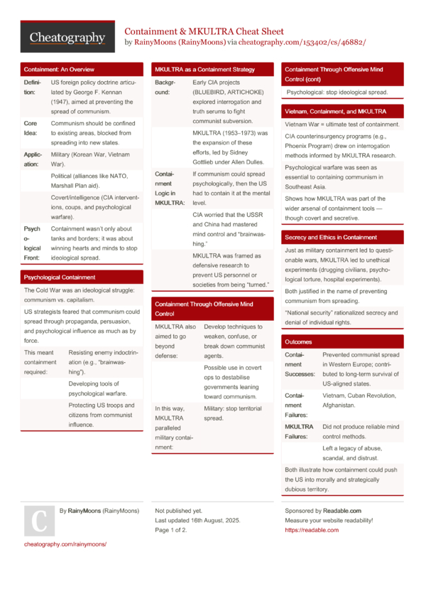 Containment & MKULTRA Cheat Sheet by RainyMoons - Download free from ...