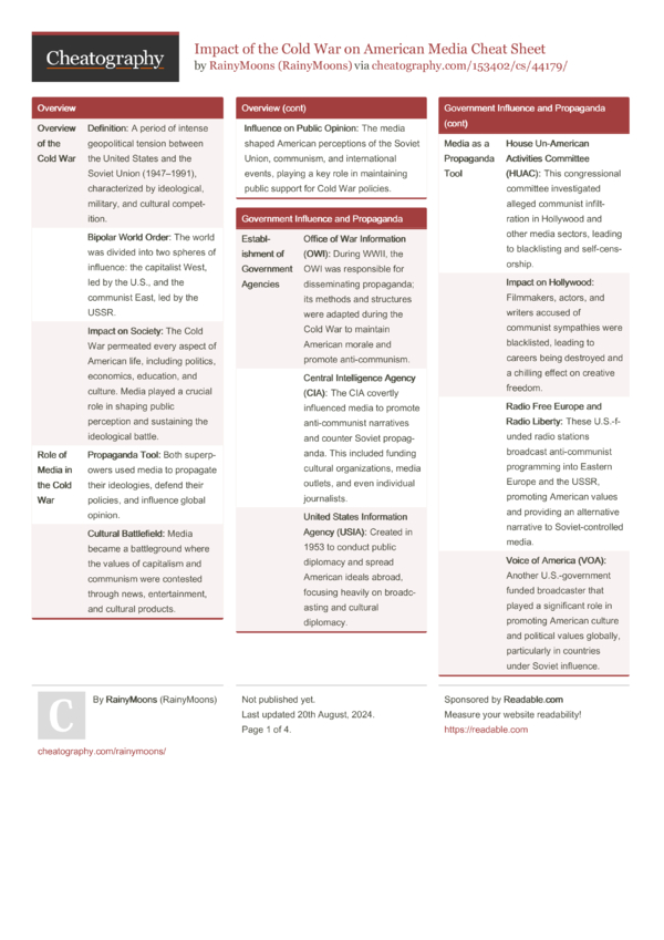 Impact of the Cold War on American Media Cheat Sheet by RainyMoons ...