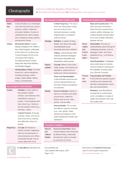 1 Culturalstudies Cheat Sheet - Cheatography.com: Cheat Sheets For Every Occasion