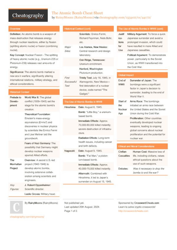 The Atomic Bomb Cheat Sheet by RainyMoons - Download free from ...