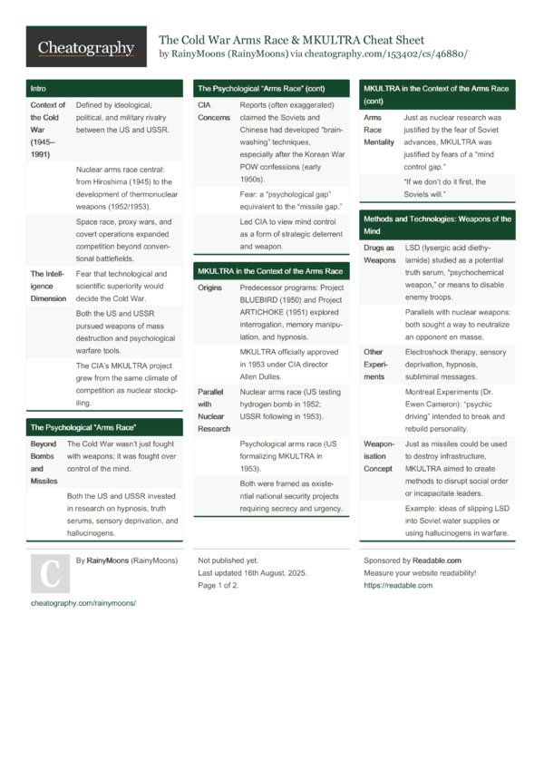 The Cold War Arms Race & MKULTRA Cheat Sheet by RainyMoons - Download ...