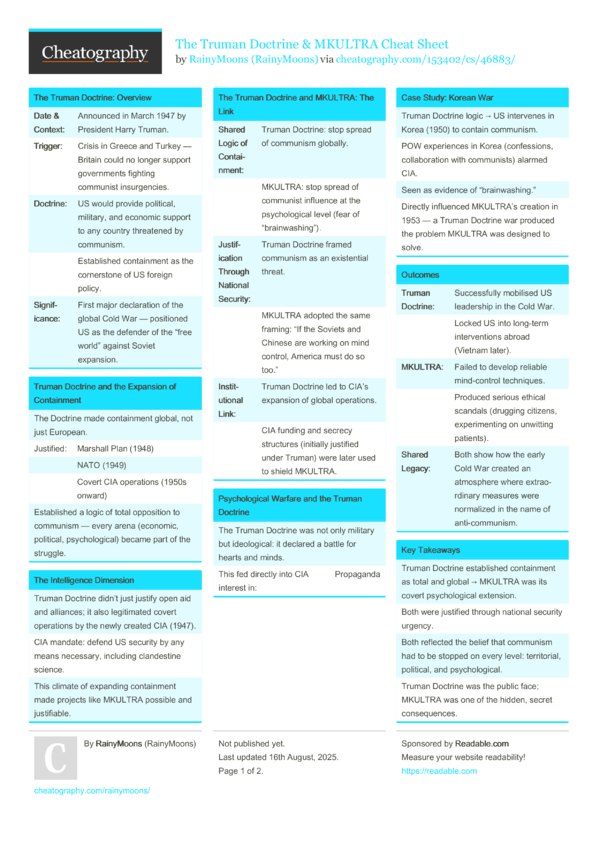 The Truman Doctrine & MKULTRA Cheat Sheet by RainyMoons - Download free from Cheatography ...