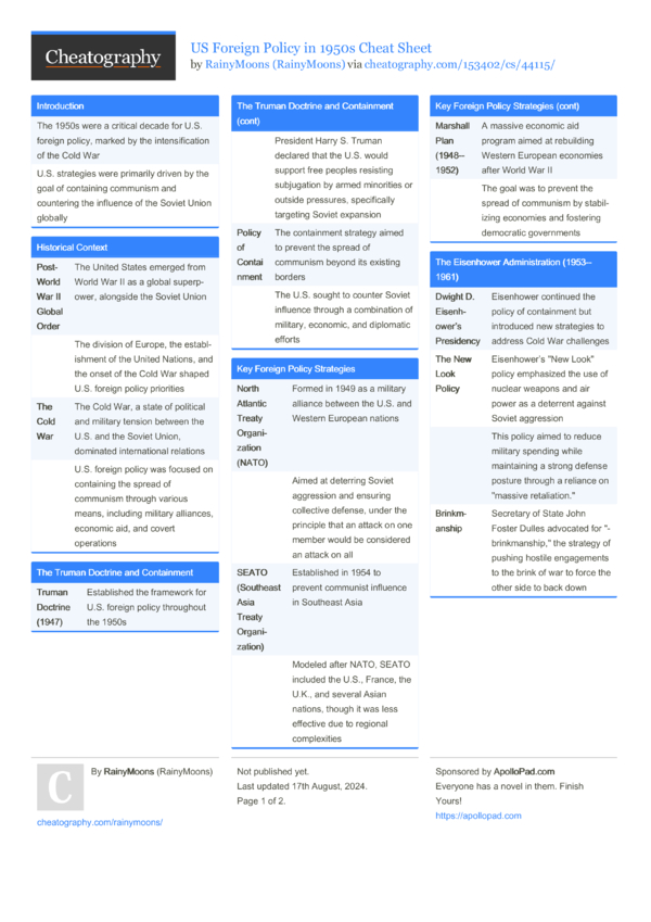 US Foreign Policy in 1950s Cheat Sheet by RainyMoons - Download free ...