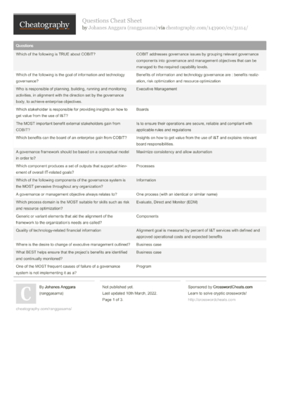 3 Cobit Cheat Sheets - Cheatography.com: Cheat Sheets For Every Occasion 3 Cobit Cheat Sheets - Cheatography.com: Cheat Sheets For Every Occasion