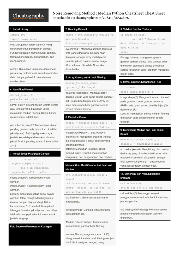 Noise Removing Method : Median Python Cheatsheet Cheat Sheet by ... Noise Removing Method : Median Python Cheatsheet Cheat Sheet by ...