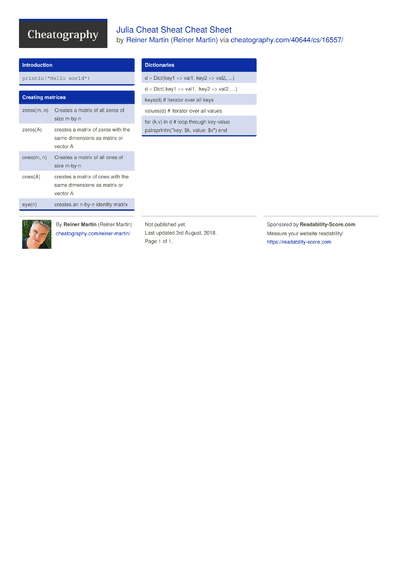 1 Julia Cheat Sheet - Cheatography.com: Cheat Sheets For Every Occasion