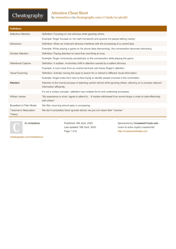 Attention Cheat Sheet by rentasticco - Download free from Cheatography ...