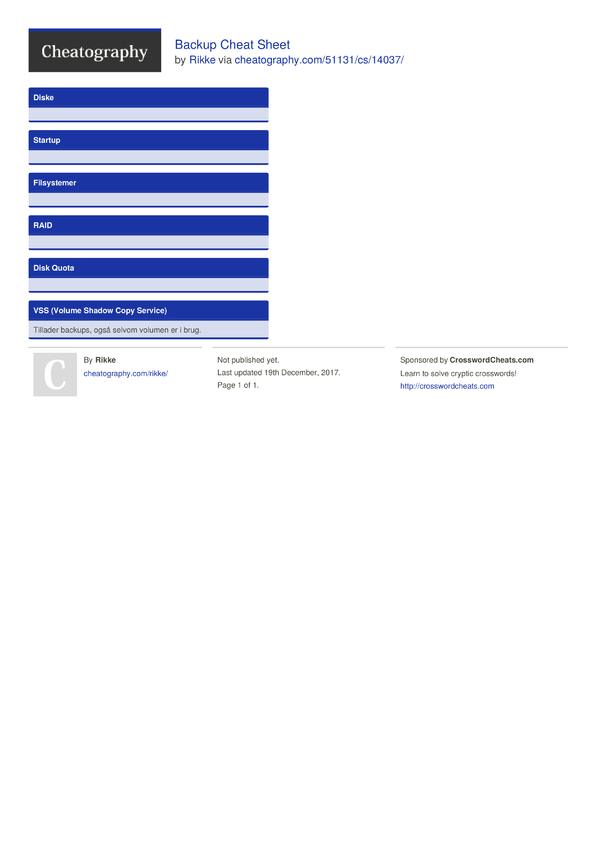 Backup Cheat Sheet by Rikke - Download free from Cheatography ...
