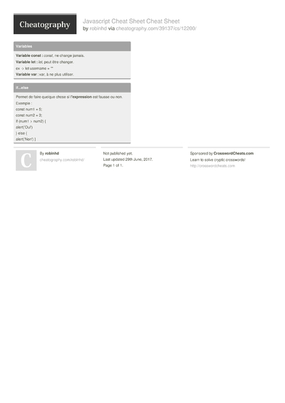 260 JavaScript Cheat Sheets - Cheatography.com: Cheat Sheets For Every ...