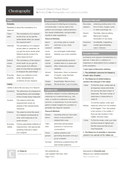 59 Statistics Cheat Sheets - Cheatography.com: Cheat Sheets For Every Occasion