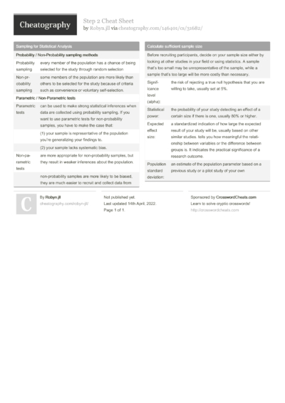 59 Statistics Cheat Sheets - Cheatography.com: Cheat Sheets For Every Occasion