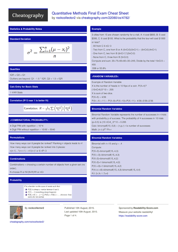 Quantitative Methods Final Exam Cheat Sheet by rockcollector2 ...