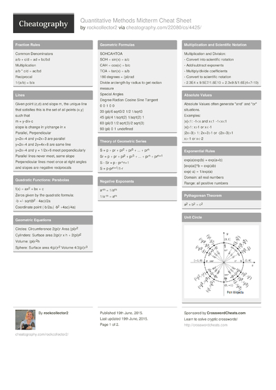 Quantitative Methods Final Exam Cheat Sheet By Rockcollector2