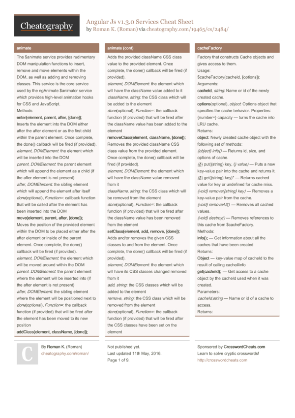 Angular Js v1.3.0 Services Cheat Sheet by Roman - Download free from ... Angular Js v1.3.0 Services Cheat Sheet by Roman - Download free from ...