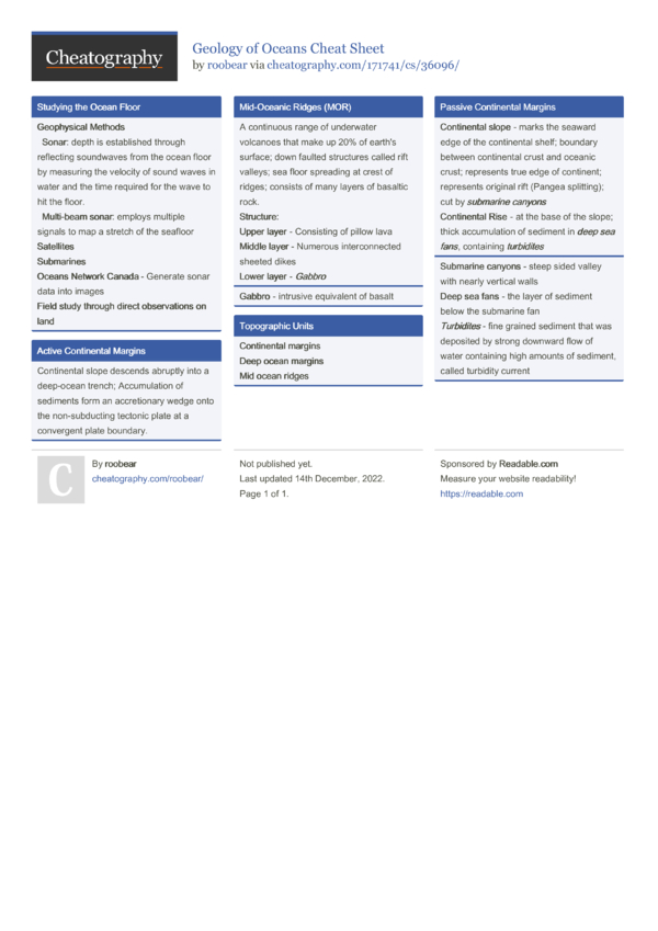 Geology of Oceans Cheat Sheet by roobear - Download free from ...