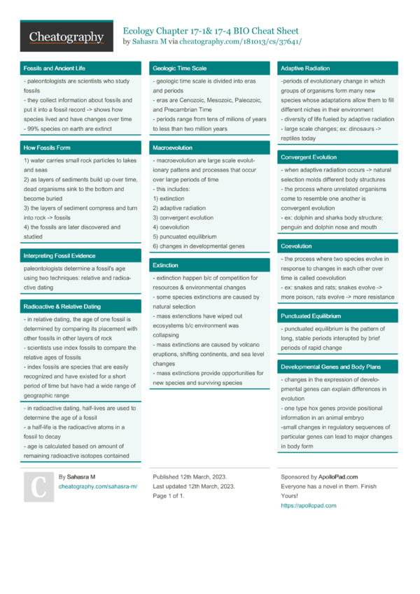 Ecology Chapter 17-1& 17-4 BIO Cheat Sheet by Sahasra M - Download free from Cheatography ...