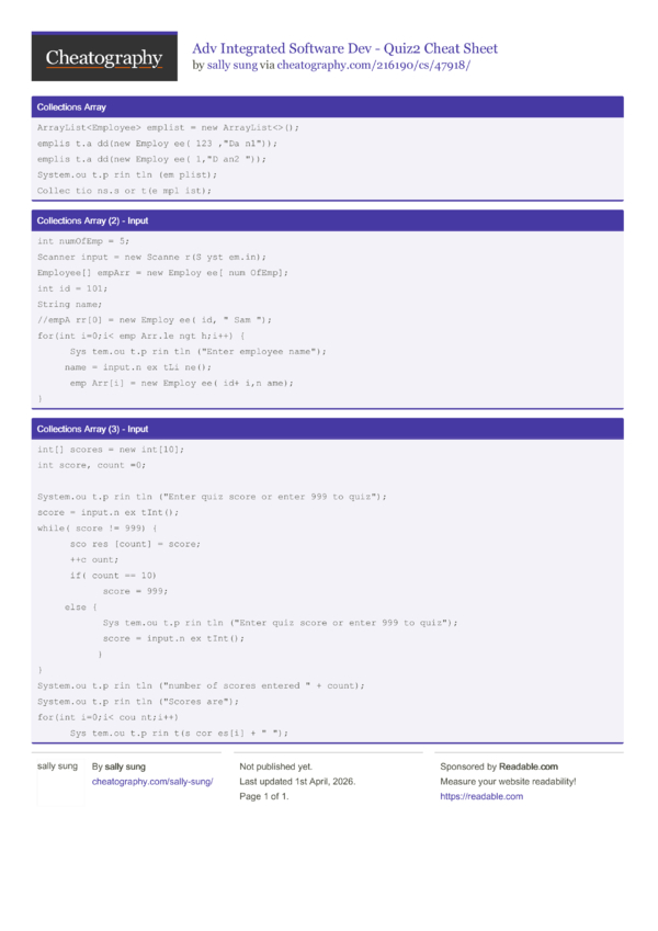 Adv Integrated Software Dev - Quiz2 Cheat Sheet by sally sung ...