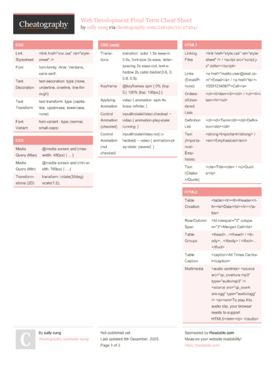 Web Development Final Term Cheat Sheet by sally sung - Download free ...