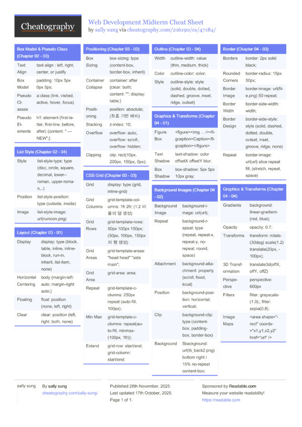 Web Development Midterm Cheat Sheet by sally sung - Download free from ...