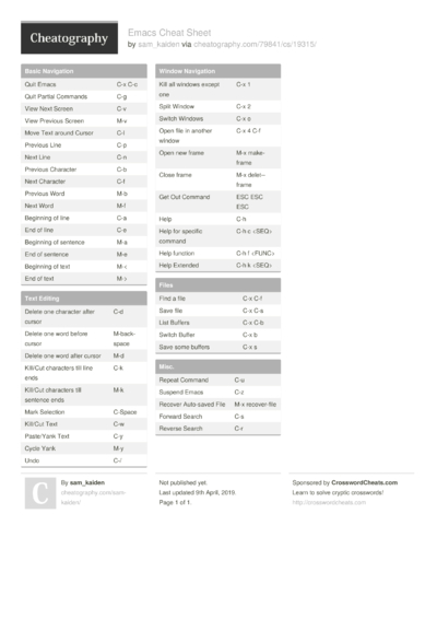 65 Emacs Cheat Sheets - Cheatography.com: Cheat Sheets For Every Occasion