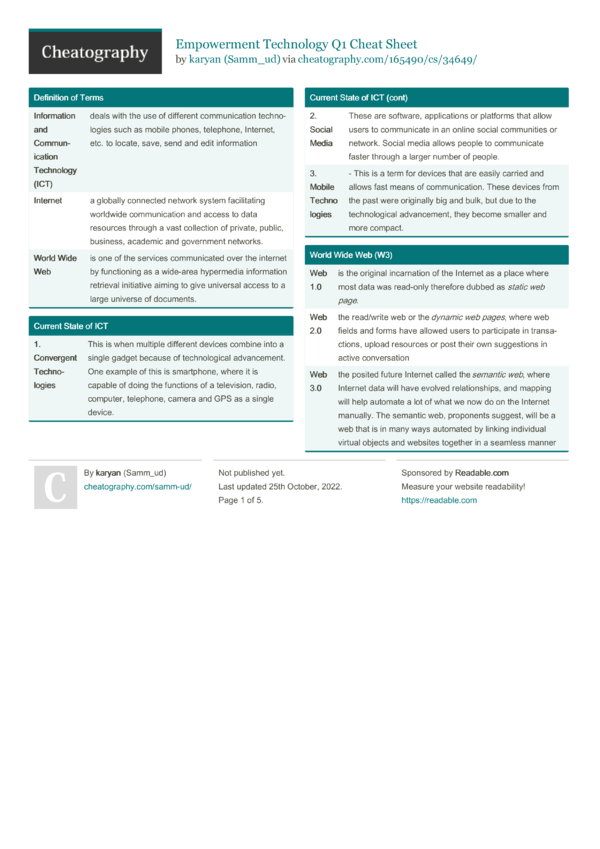 Empowerment Technology Q1 Cheat Sheet by Samm_ud - Download free from Cheatography ...
