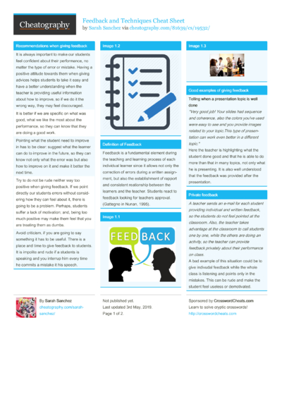 22 Feedback Cheat Sheets - Cheatography.com: Cheat Sheets For Every ...