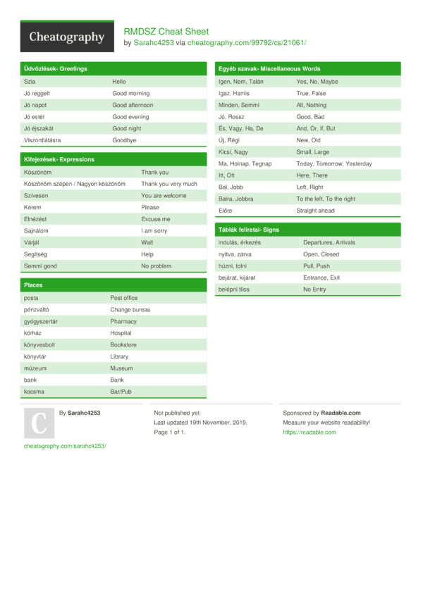 RMDSZ Cheat Sheet by Sarahc4253 - Download free from Cheatography ...
