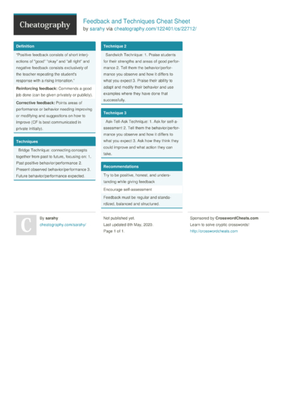 22 Feedback Cheat Sheets - Cheatography.com: Cheat Sheets For Every ...