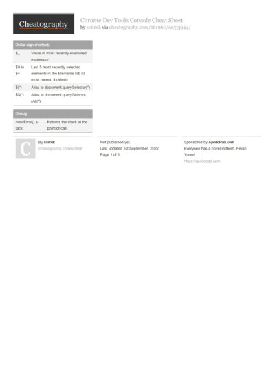3 Devtools Cheat Sheets - Cheatography.com: Cheat Sheets For Every Occasion