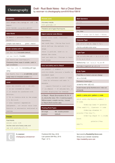 7 Rust Cheat Sheets - Cheatography.com: Cheat Sheets For Every Occasion