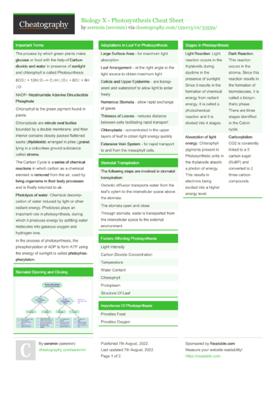 9 Photosynthesis Cheat Sheets Cheat Sheets For 1687