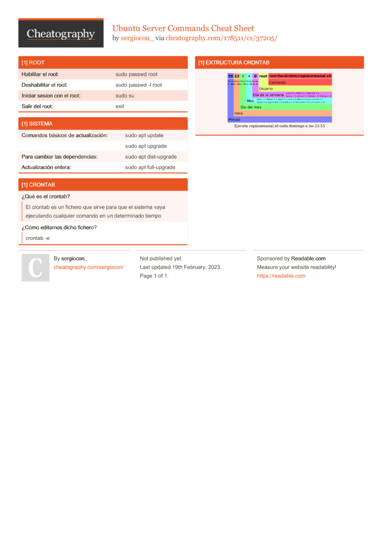 Ubuntu Server Commands Cheat Sheet By Sergiocon - Download Free From