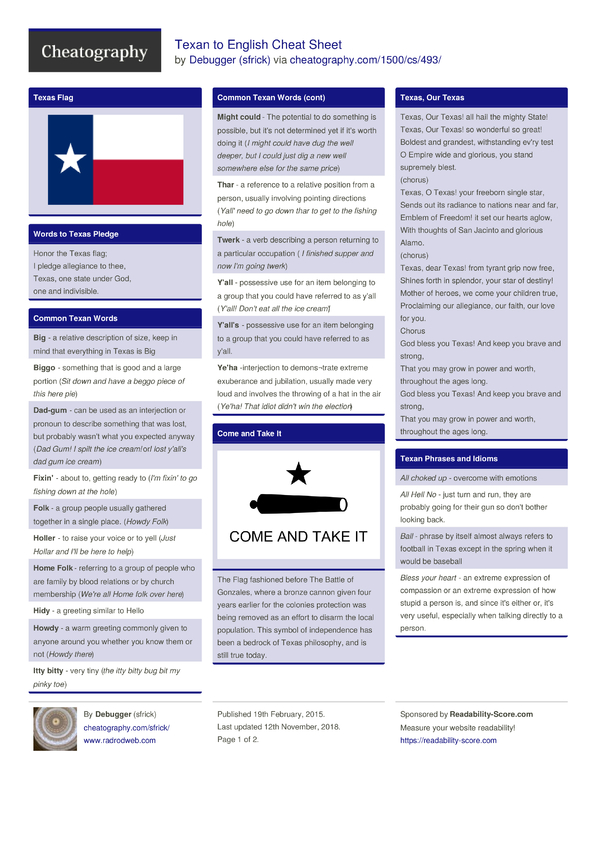 Texan to English Cheat Sheet by sfrick - Download free from ...
