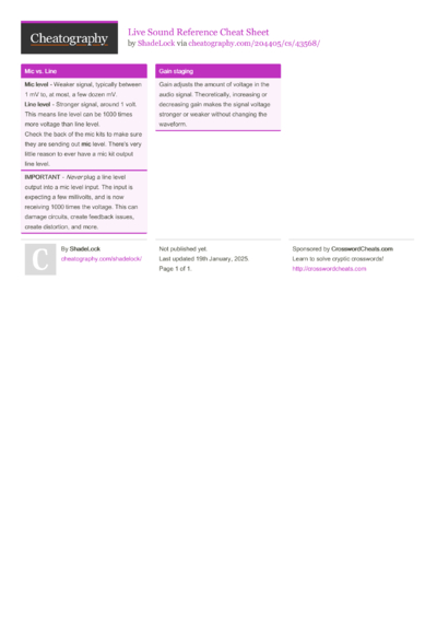 18 Audio Cheat Sheets - Cheatography.com: Cheat Sheets For Every Occasion