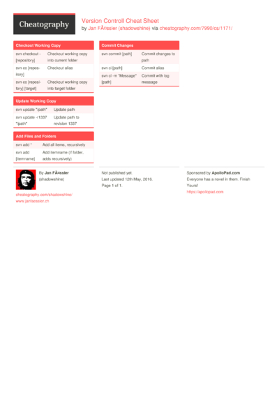 5 SVN Cheat Sheets - Cheatography.com: Cheat Sheets For Every Occasion 5 SVN Cheat Sheets - Cheatography.com: Cheat Sheets For Every Occasion