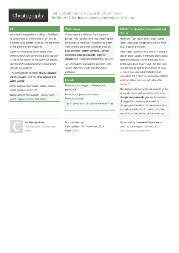 Air and atmosphere chem u1 Cheat Sheet by Shanaya kalra - Download free ...